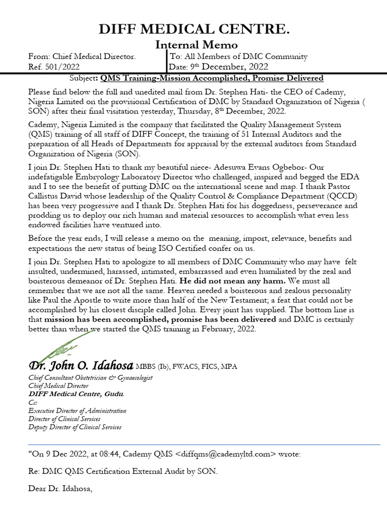 QMS Training-Mission Accomplished, Promise Delivered. 501docx | PDF