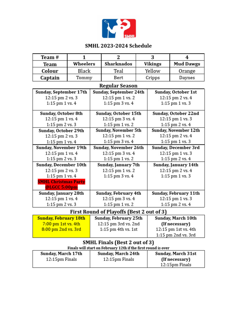 2024 SMHL Schedule | PDF