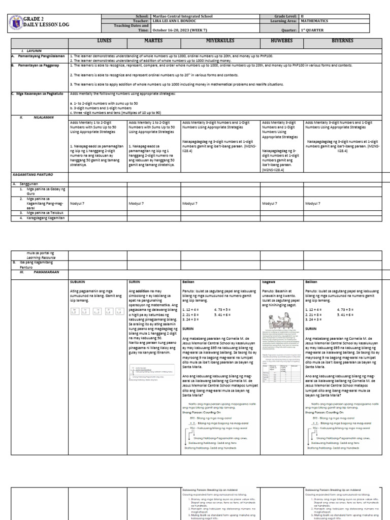 DLL Math Week 7 Q1 | PDF | Learning | Psychological Theories