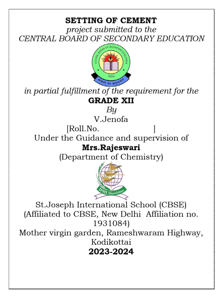 Cement Setting Study for Class XII Project | PDF | Science & Mathematics
