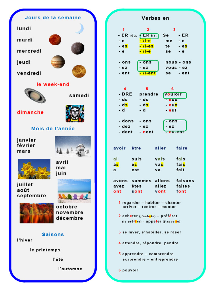 Signet Jours Mois Saisons Verbes A1 Dictionnaire Visuel - 108036 | PDF