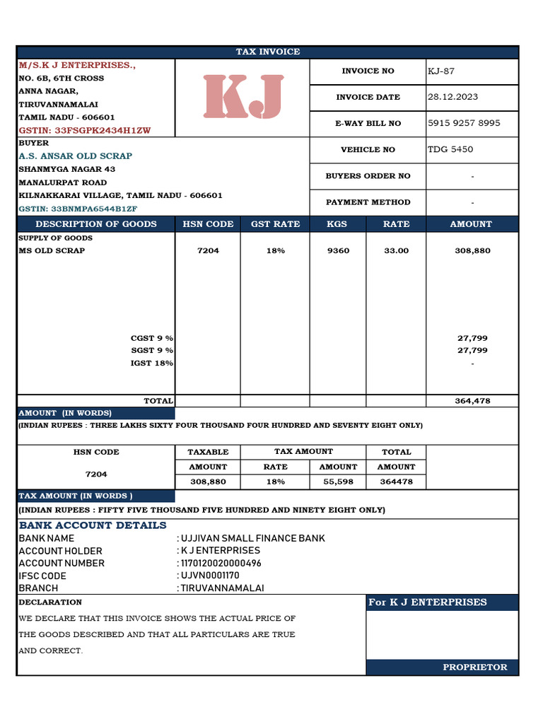KJ To A.S. Ansar KJ-87 Inv | PDF | Taxes | Government