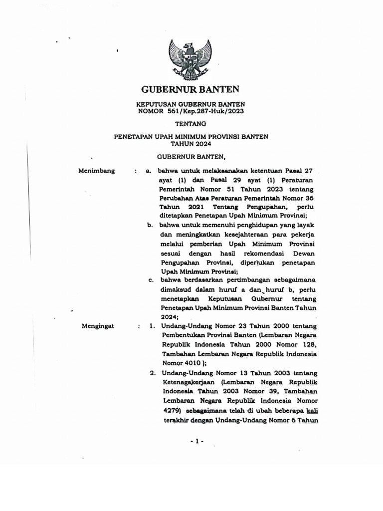 Kepgub Banten 561 Kep 287 Huk 2023 | PDF
