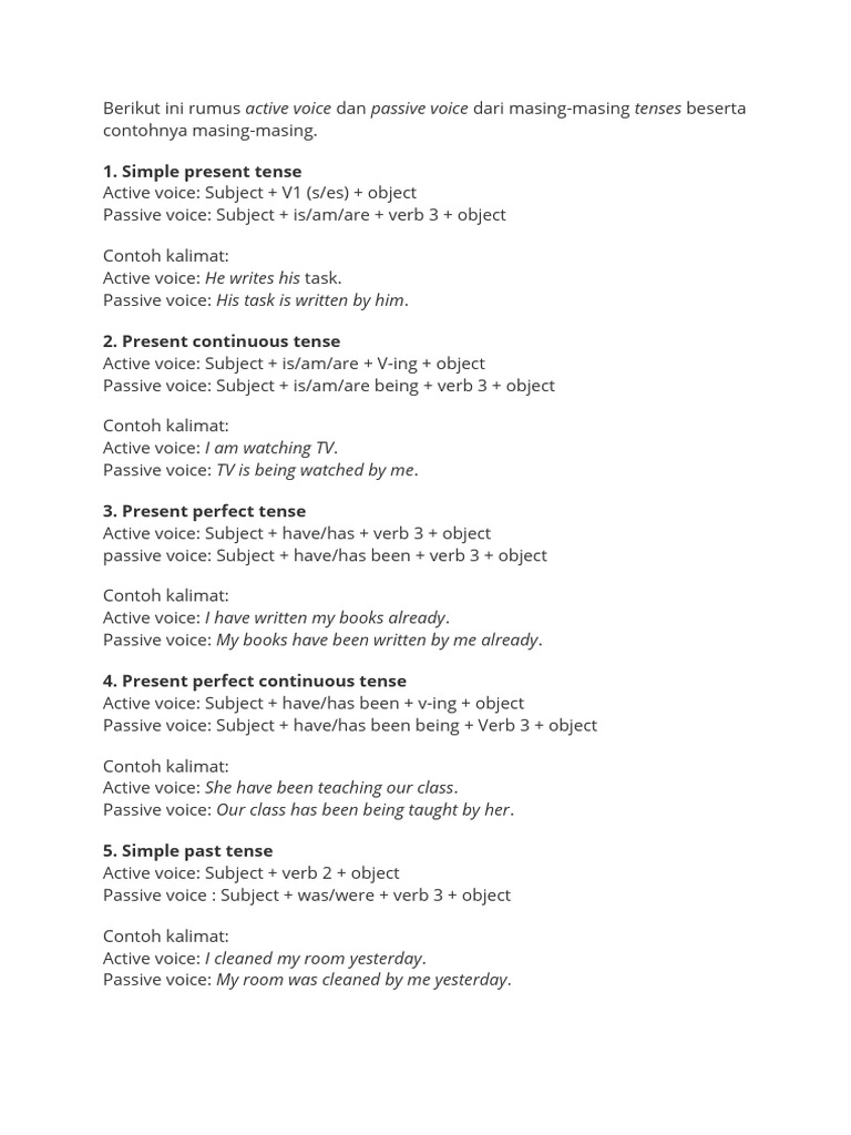 Active and Passive Voice Formulas | PDF