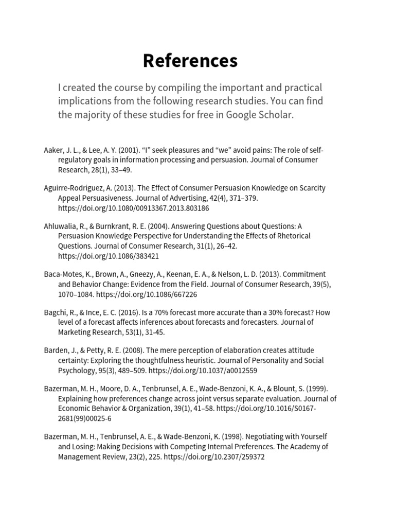 References Sales Psychology | PDF | Persuasion | Marketing Research