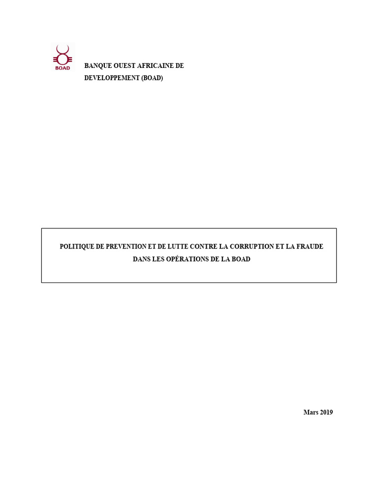 Politique Anti-Corruption de la BOAD | PDF