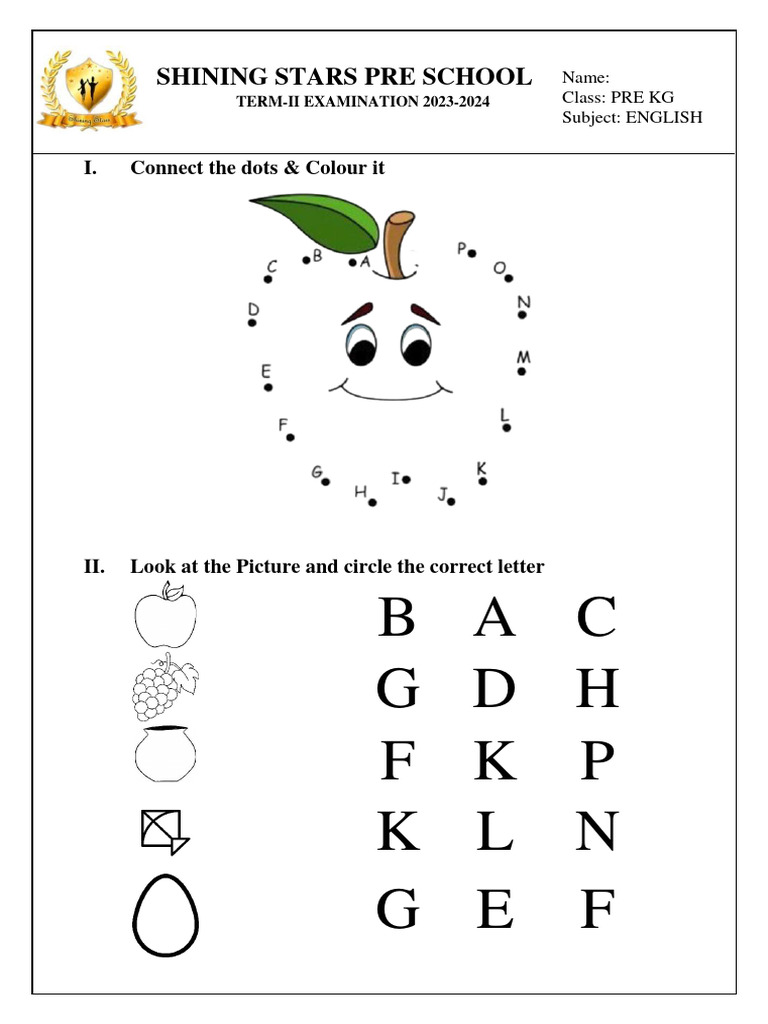 Term 2 Pre KG English 2023 | PDF