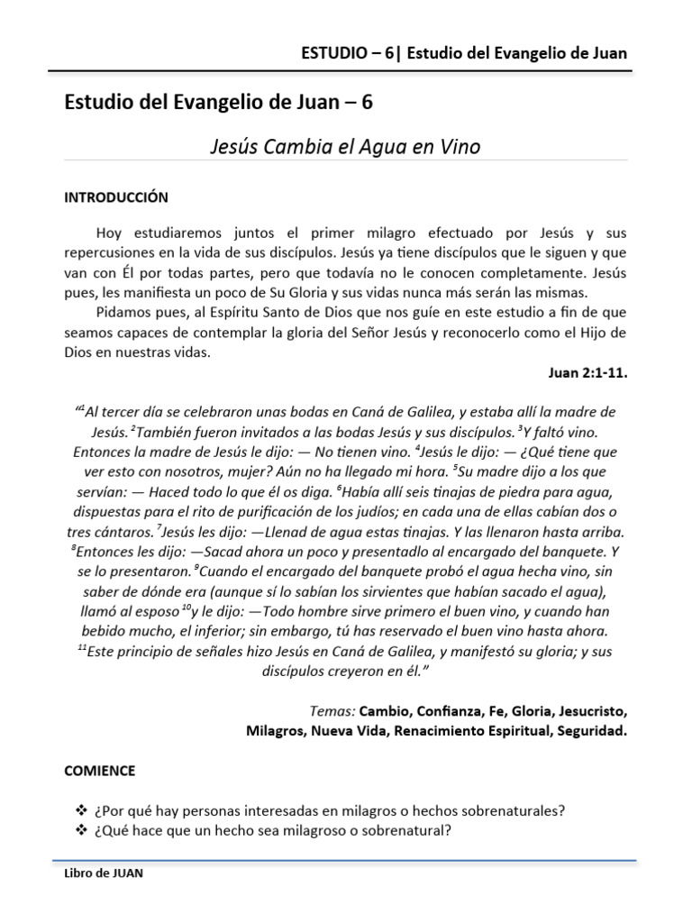 JUAN Estudio Nro 6 - Jesús Cambia El Agua en Vino | PDF