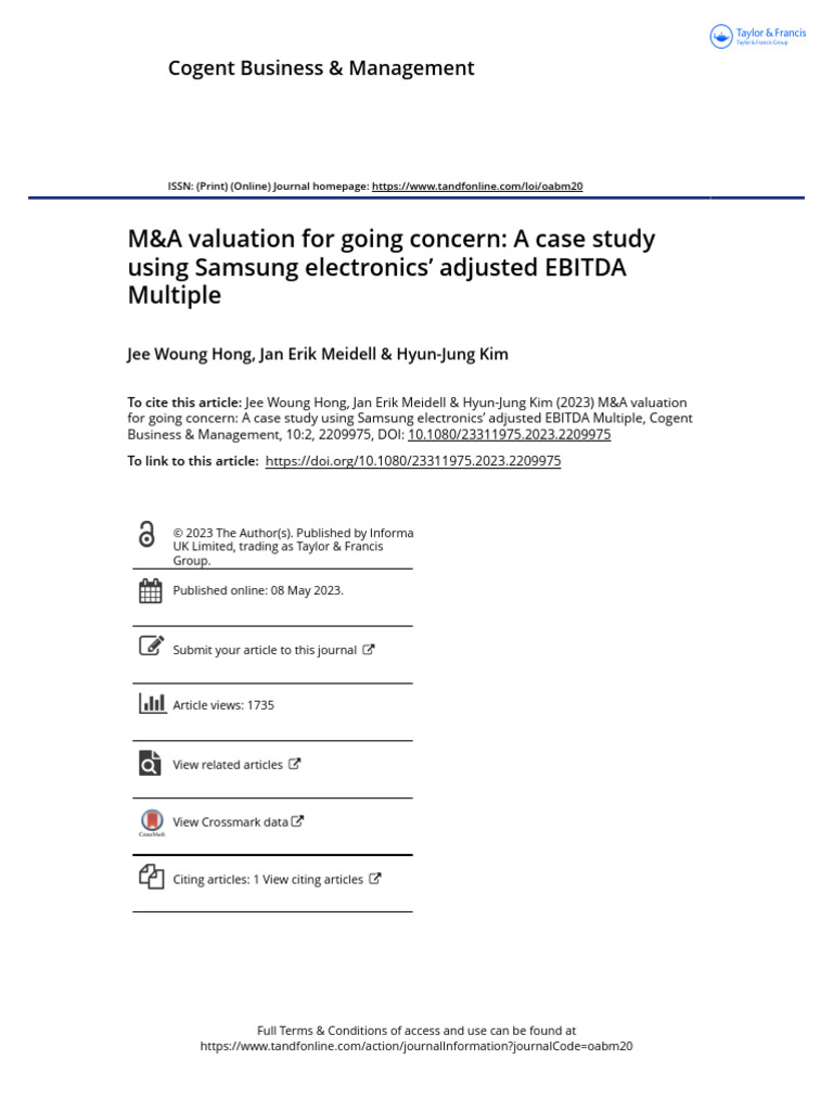 M A Valuation For Going Concern A Case Study Using Samsung Electronics ...