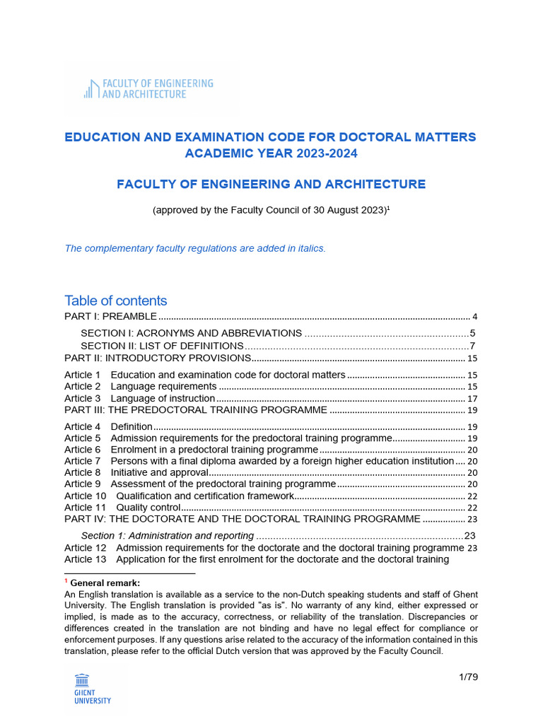 Education and Examination Code For Doctoral Matters ACADEMIC YEAR 2023 ...