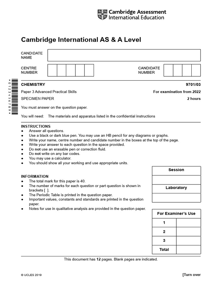2022 Specimen Paper 3 | PDF