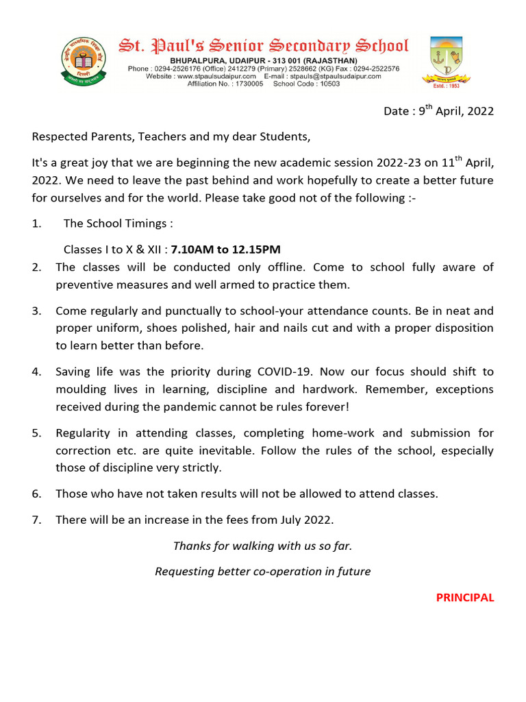Notice For Parents For The Session 2022-23 | PDF