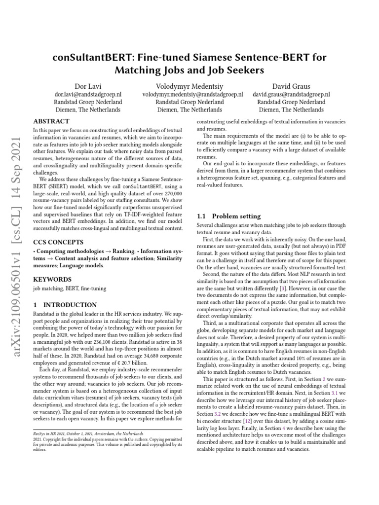 ConSultantBERT Fine-Tuned Siamese Sentence-BERT For | PDF | Statistical Classification ...