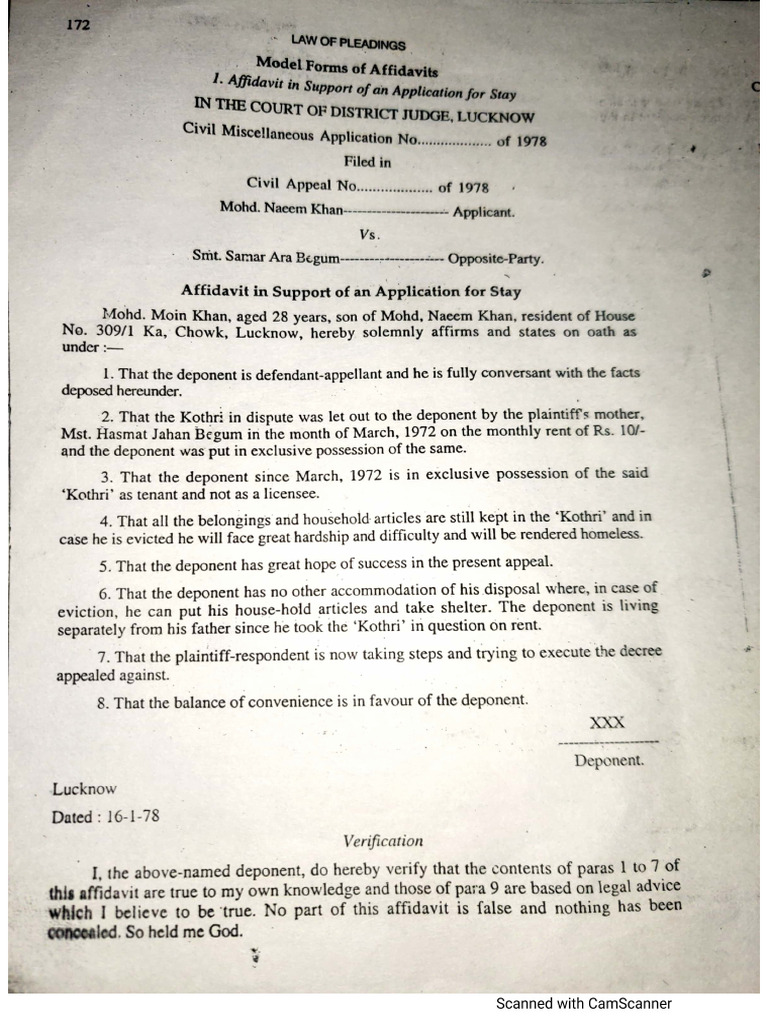 Stay Application Affidavit | PDF