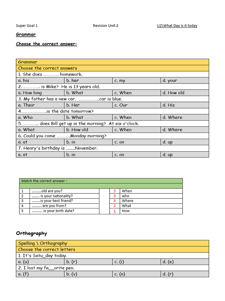 Super Goal 1 Revision Unit2 No Answer | PDF | Language Arts & Discipline