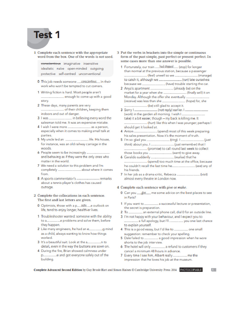 Complete Progress Test 1 | PDF