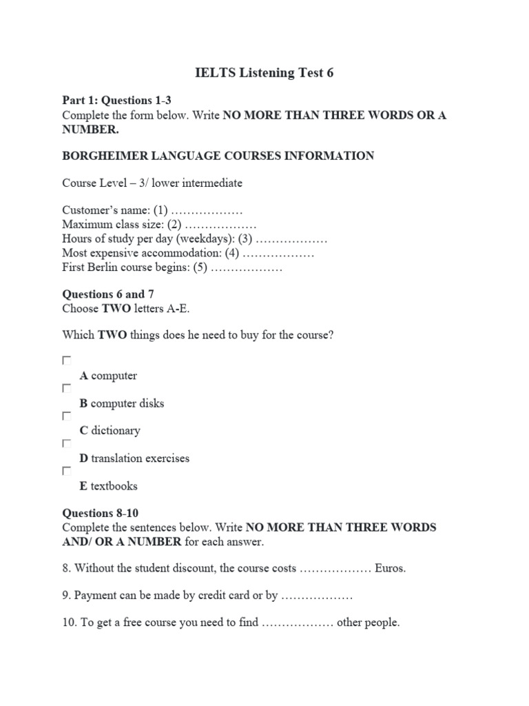 IELTS Listening Test 6 Overview | PDF