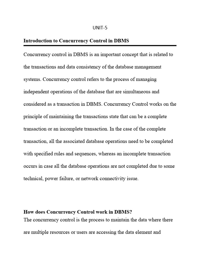 Dbms Unit - 5 (Concurrency Control) | PDF | Database Transaction | Databases