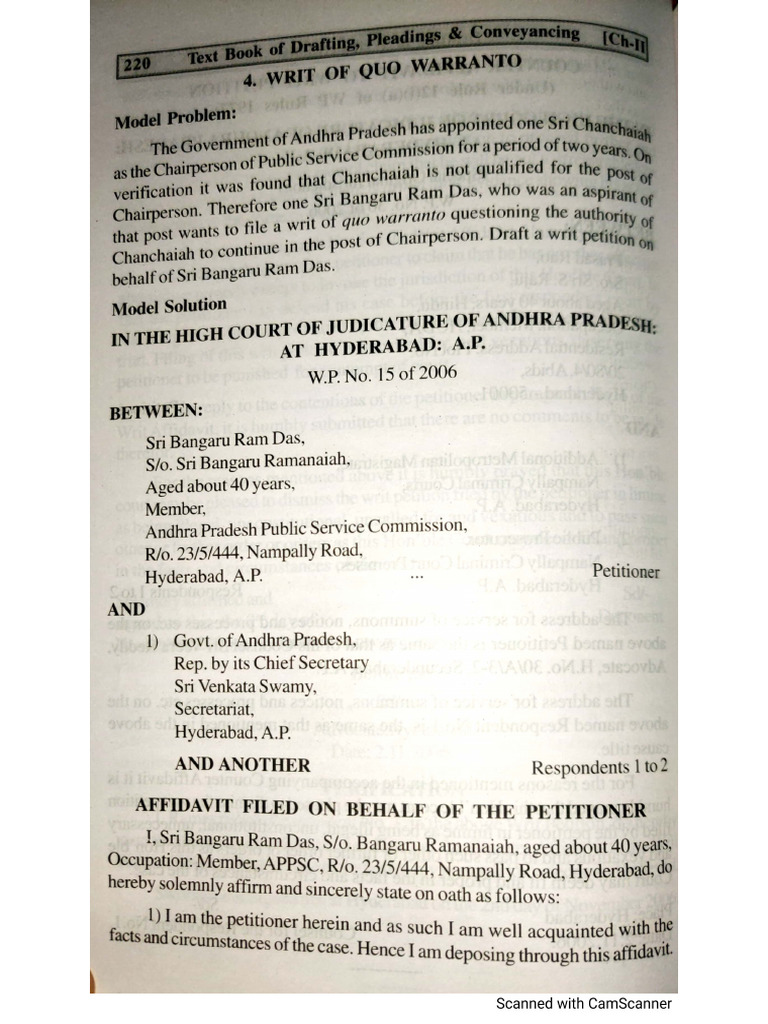 writ of quo warranto - Affidavit | PDF