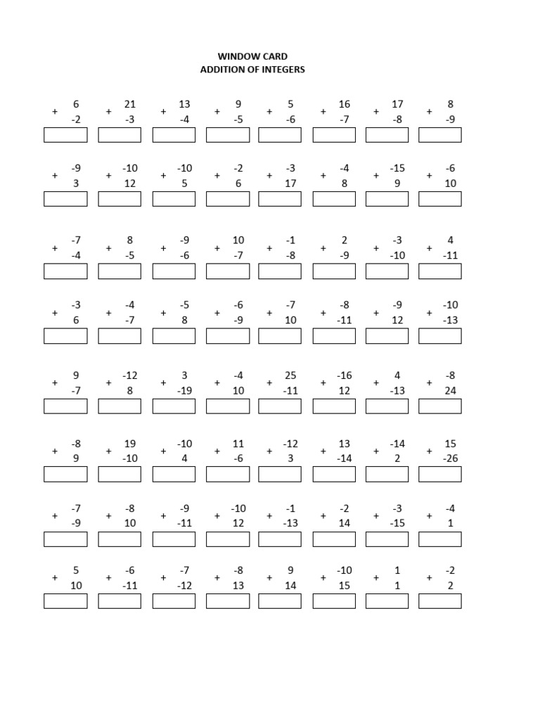 Window Cards On Integers | PDF