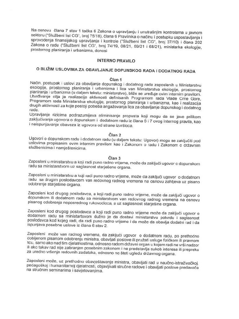 Interno Pravilo o Blizim Uslovima Za Obavljanje Dopunskog Rada I ...