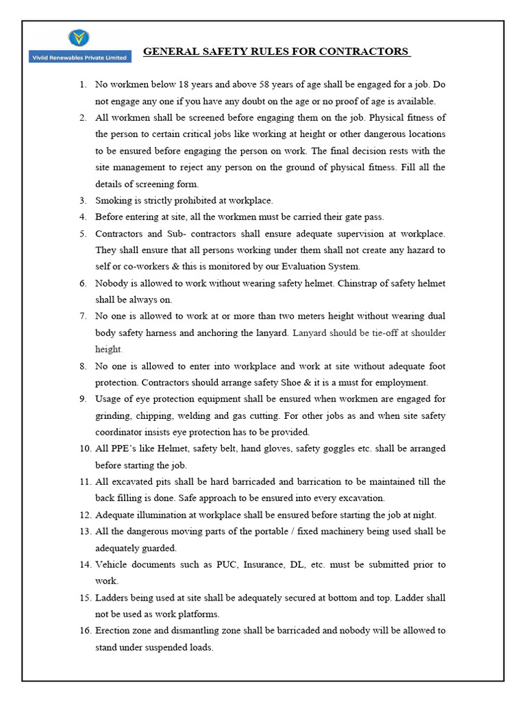 Contractor Safety Rules | PDF