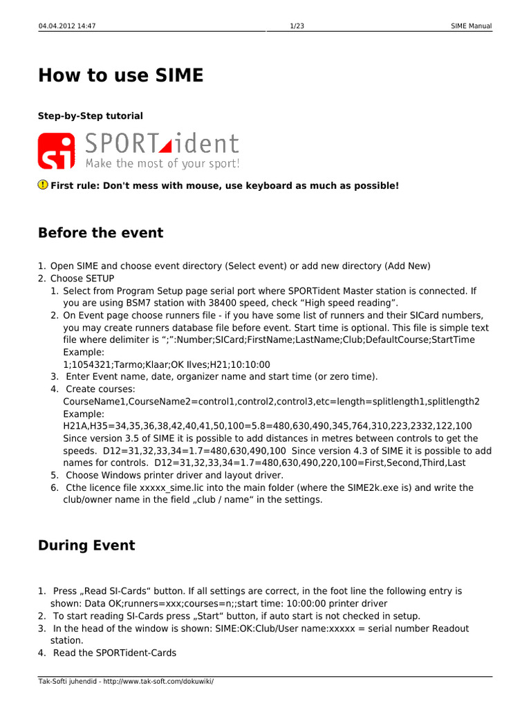 SPORTident Sime Handbook | PDF | Computers