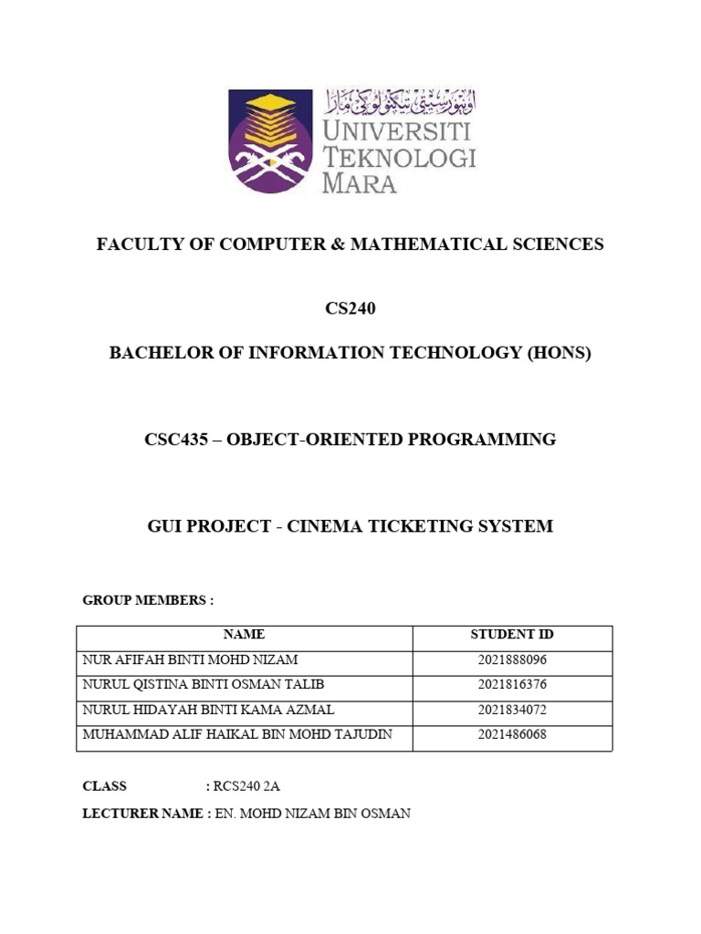 Report Gui Cinema Ticketing System Csc435 Rcs2402a | Download Free PDF | Computer Science ...