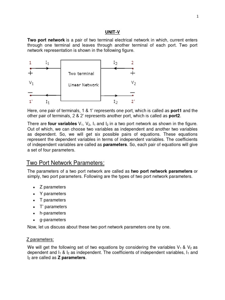 Eca Unit-5 (Two Port Networ Parameters | PDF | Signal Processing | Systems Theory