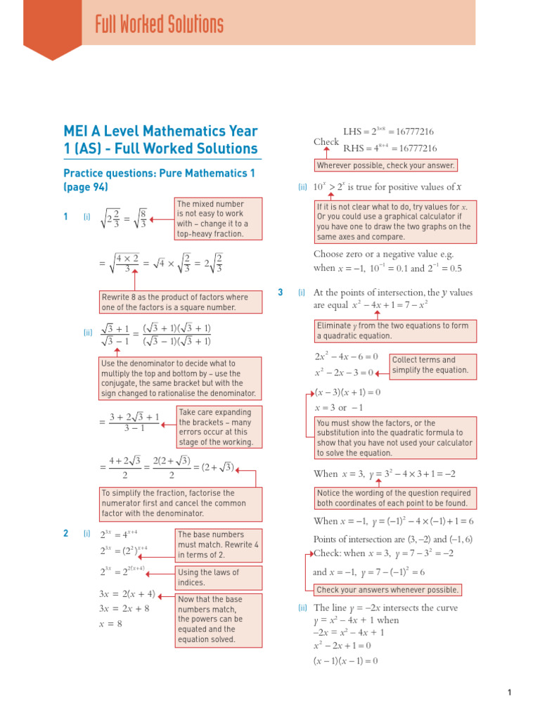 MEI AS Maths Solutions Guide | PDF | Trigonometric Functions | Area