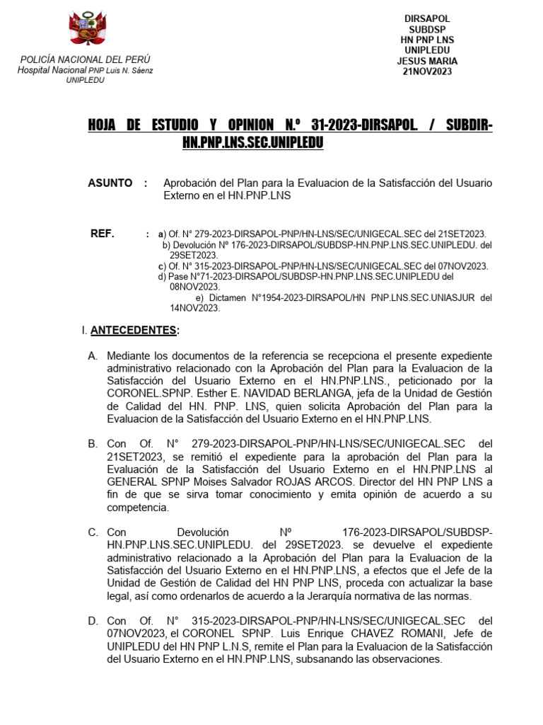Hoja de Estudio y Opinion Satisfaccion Del Usuario | PDF
