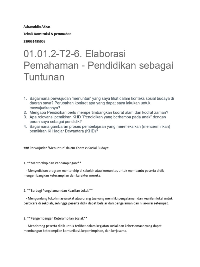 01.01.2-T2-6. Elaborasi Pemahaman - Pendidikan Sebagai Tuntunan | PDF