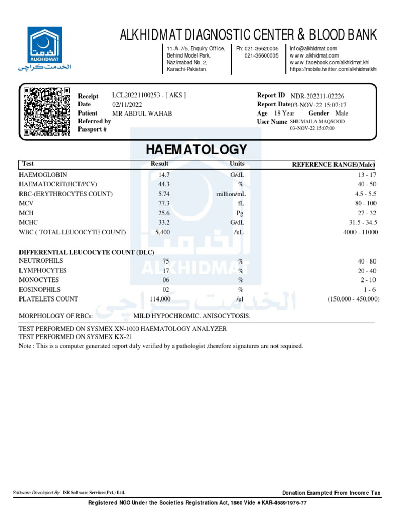 Alkhidmat Blood Bank Report Summary | PDF