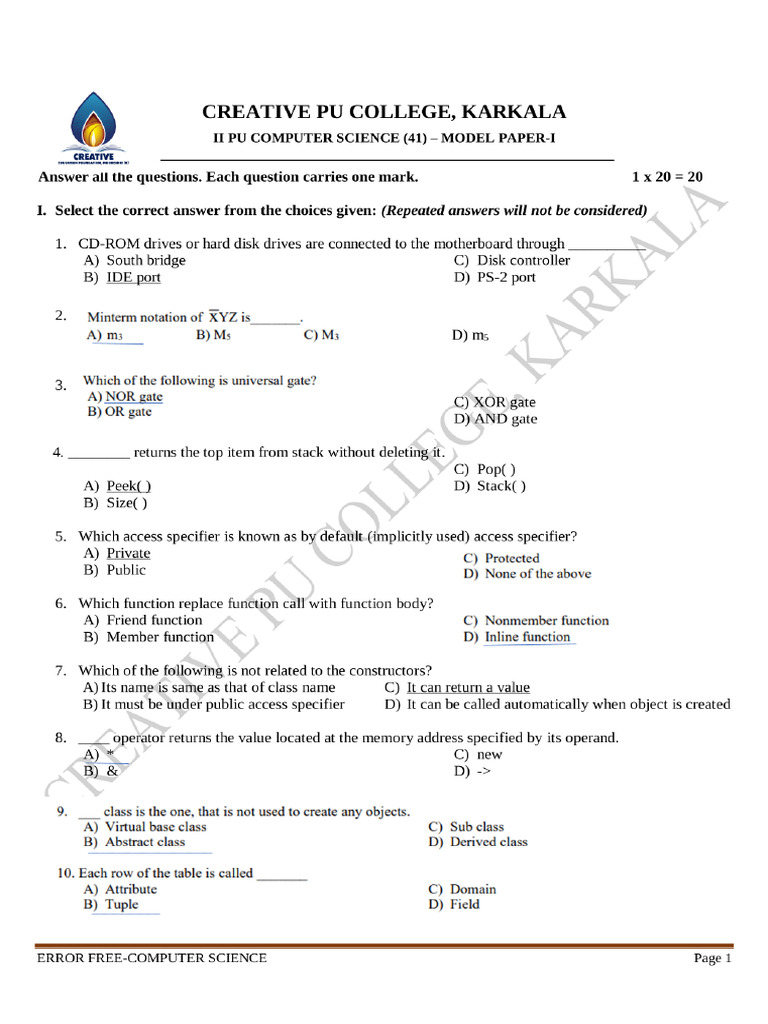 Ii - Puc - Model Papers 2023 - 2024 Read Only | PDF