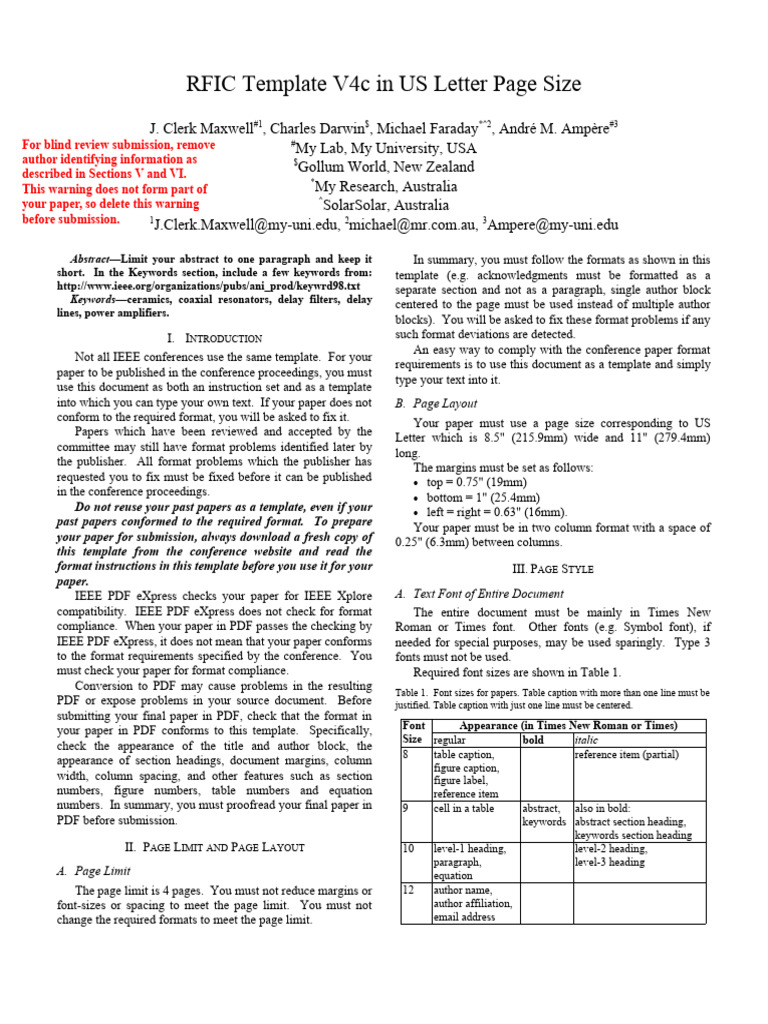 RFIC Paper WORD Template Letter | Download Free PDF | Page Layout ...