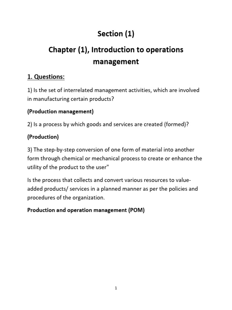 Section 1, Introduction to Operations Management | PDF | Product (Business) | Goods