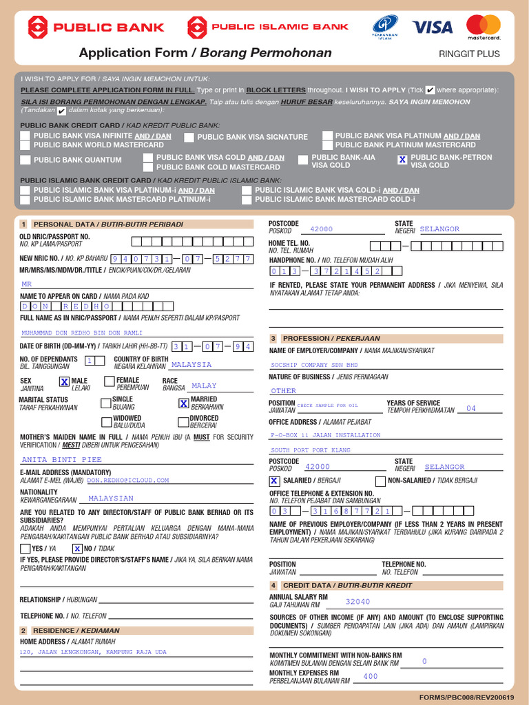 Public Bank Credit Card Application Form | PDF | Credit Card | Banks