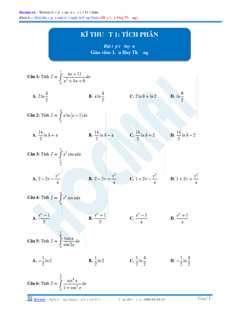01 BTTL DA KT1 Tich Phan | PDF