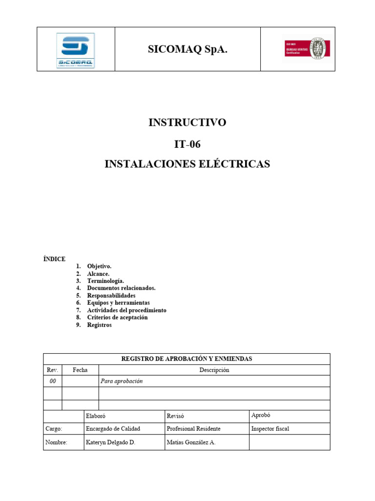 IT-06 Instructivo de Instalaciones Electricas Rev00 | PDF | Diodo emisor de luz | Cableado eléctrico