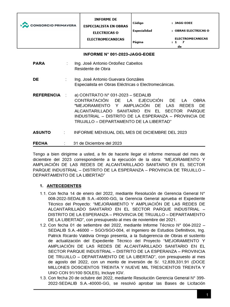 Informe Nro. 01-2023-Eoee-Jagg - Informe Mensual Dic 2023 | PDF