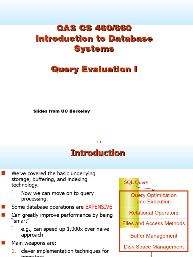 Cas Cs 460 660 Introduction To Database Systems Query Evaluation I Download Free Pdf