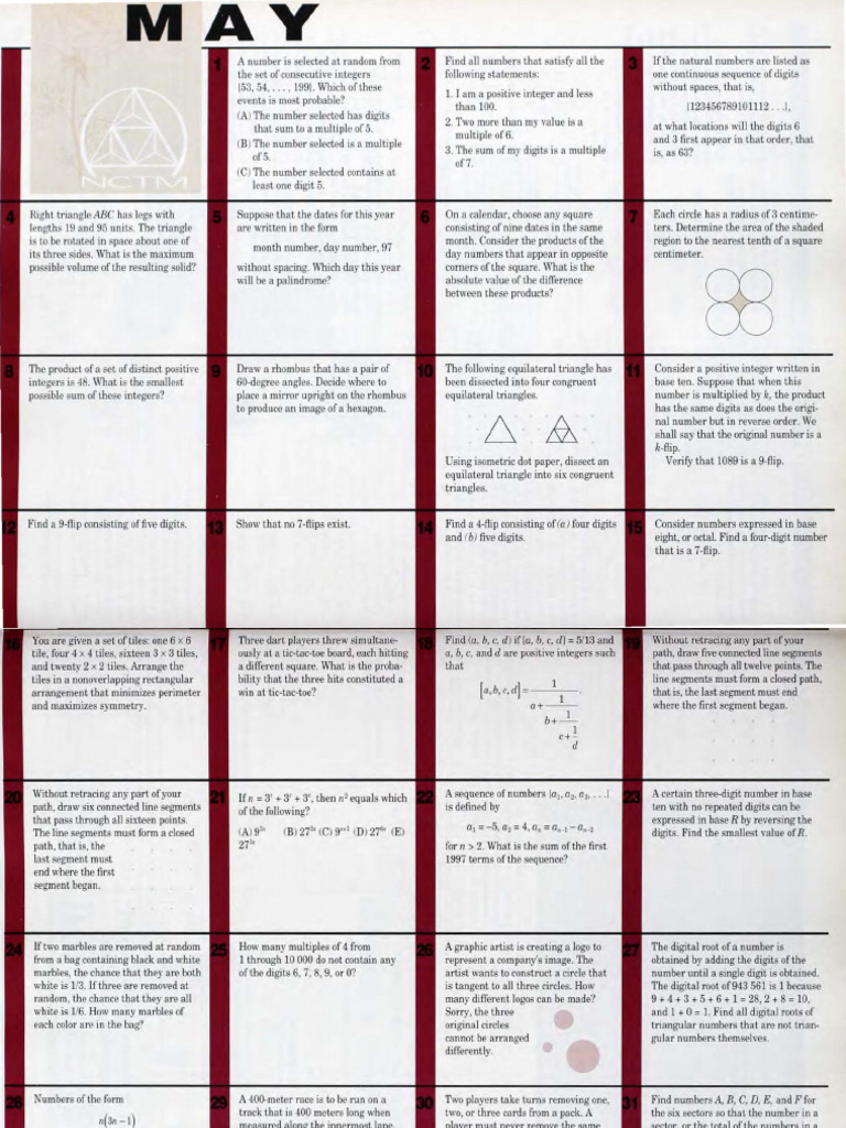 1997 - 5 - Calendar Problems | PDF | Triangle | Numbers