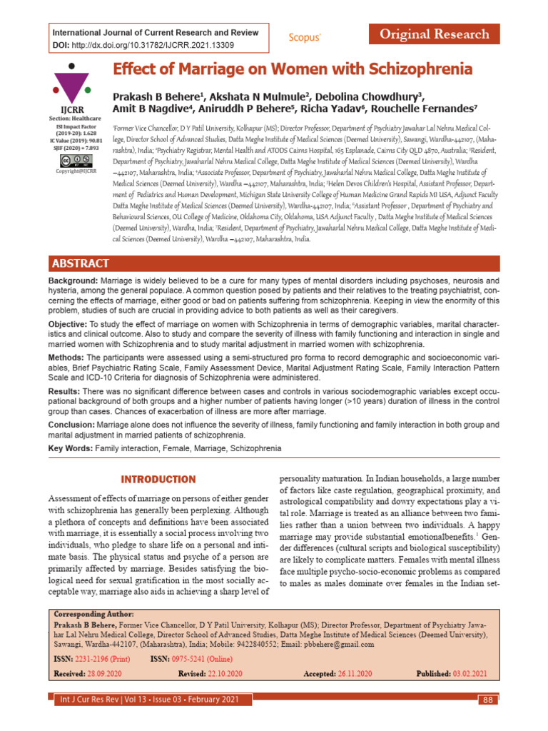 Effect of Marriage On Women With Schizop | PDF | Science & Mathematics