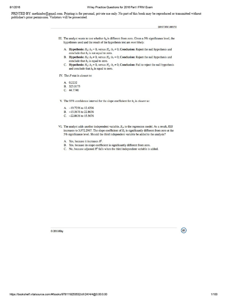 Bookshelf Online - Wiley Practice Questions For 2016 Part I FRM Exam ...