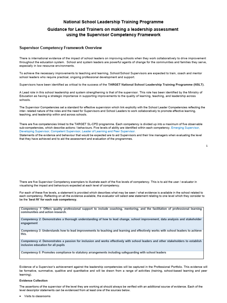 NSLT Guidance For LTs On Making A Leadership Assessment Using The | PDF