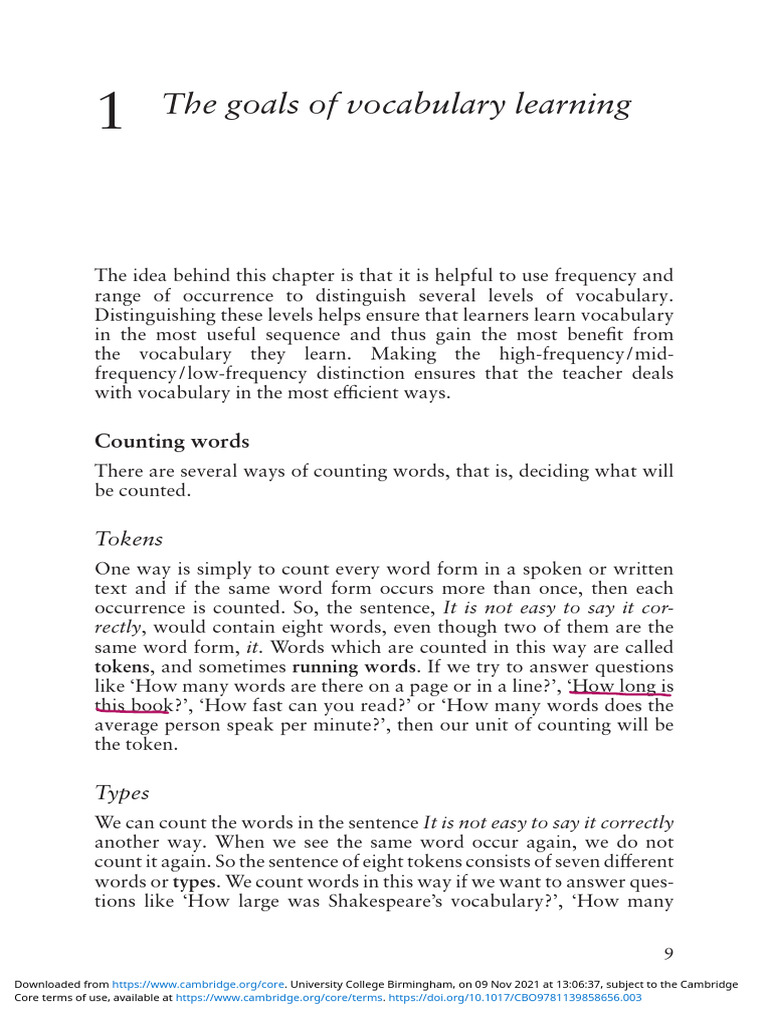 Goals of Vocabulary Learning | PDF