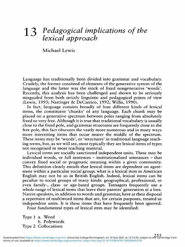 Pedagogical Implications of The Lexical Approach | PDF | Lexicon | Word