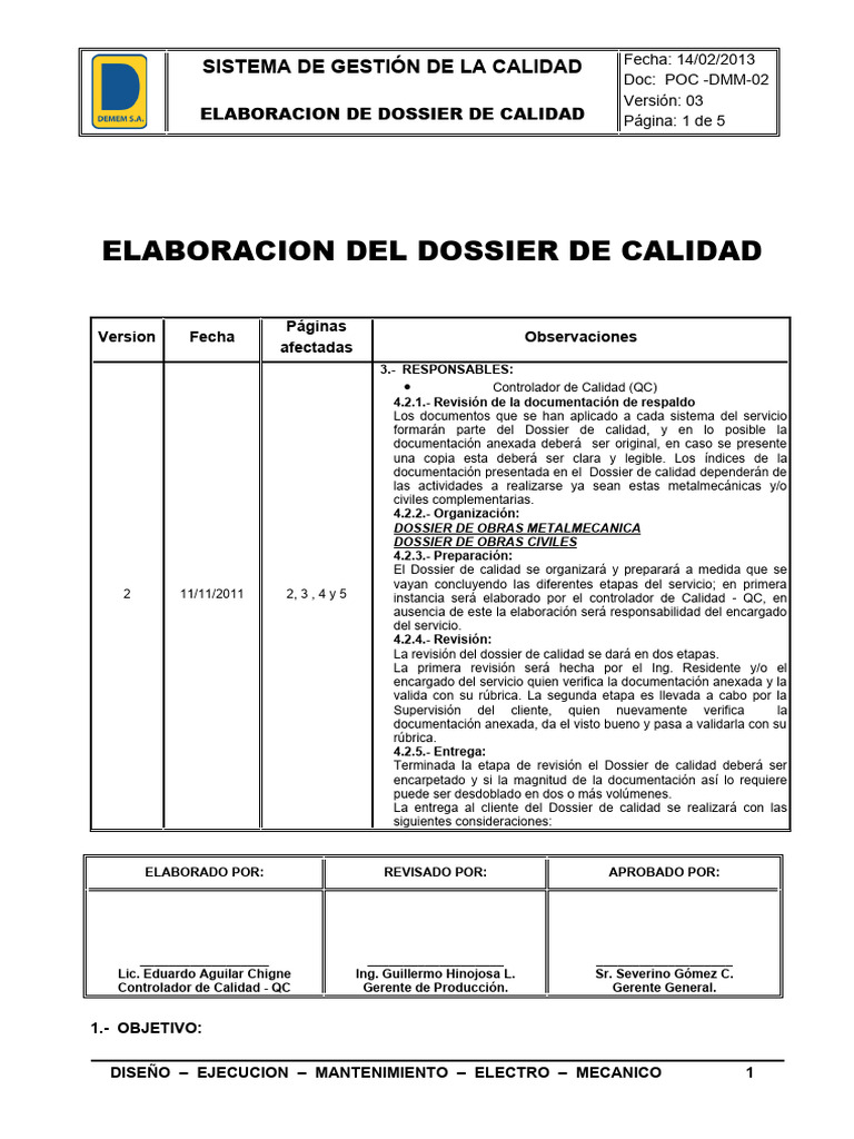 ELABORACIÓN DE DOSIER V3 | PDF | Sistema de manejo de calidad | Gestión ...