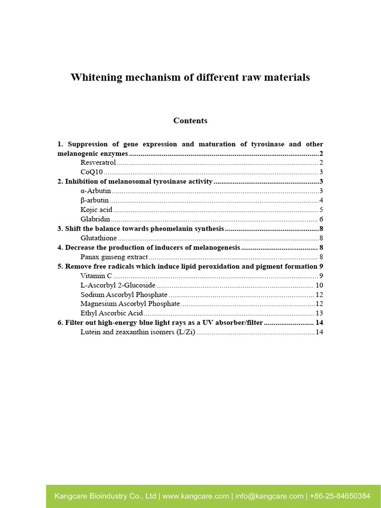 Whitening Mechanism of Different Raw Materials | PDF