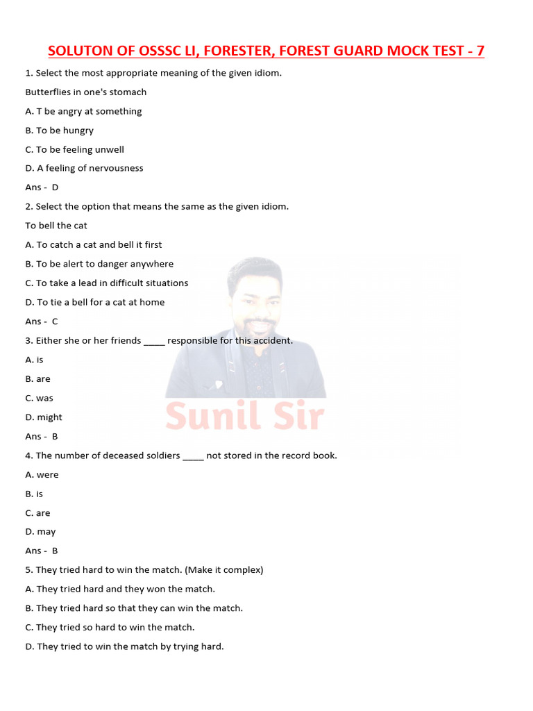 OSSSC Forest Guard Mock Test Solutions | PDF | Option (Finance) | Redox